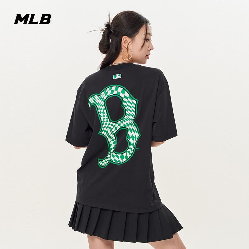 MLB 男女情侣棋盘格大logo运动T恤休闲短袖春夏新款 3ATSO0233-运动T恤-美国棒联-MLB-洋码头